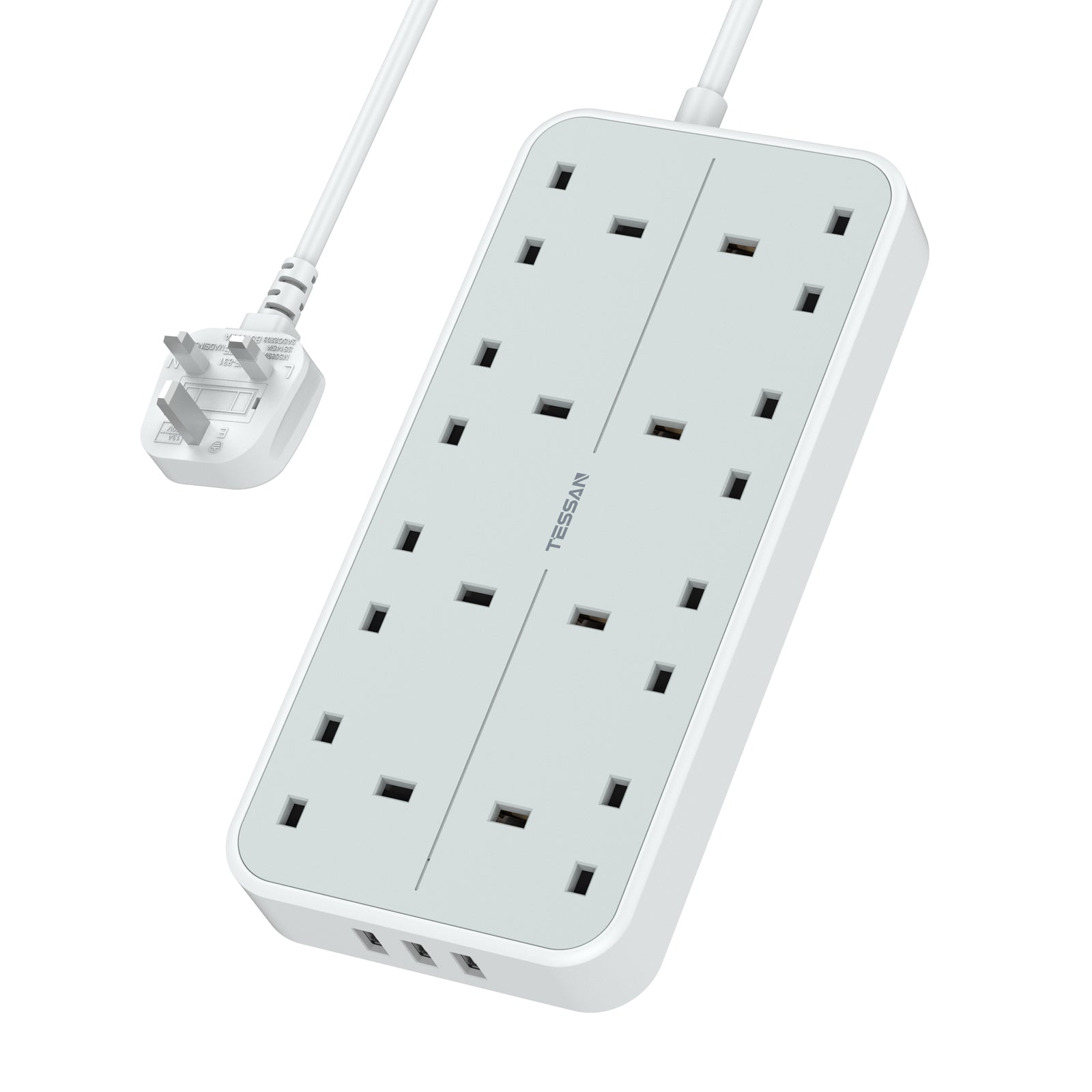 Tessan Power Strip 13A 8 Way Multi Plug Extension Leads UK Plug ...